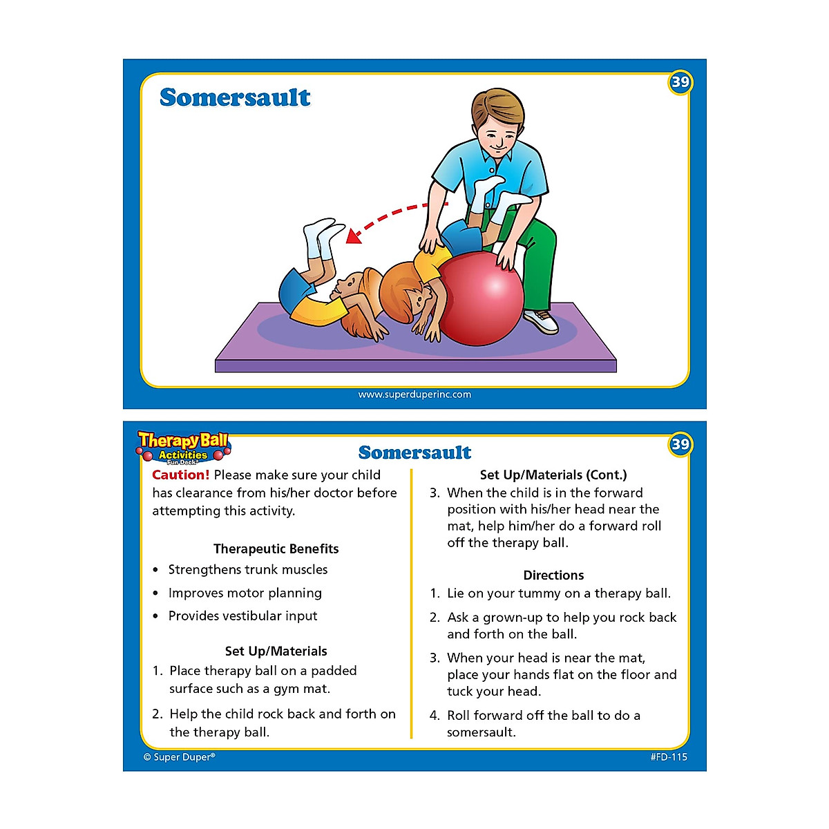 Super Duper Publications | Therapy Ball Activities Fun Deck | Upper Body and Core Strength Flash Cards | Educational Learning Materials for Children