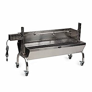 TITAN GREAT OUTDOORS 25W Stainless Steel Rotisserie Grill, Rated 125 LB, Windscreen, BBQ Spit Roaster