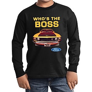 Ford Mustang Whos The Boss Youth Kids Long Sleeve, Black Medium