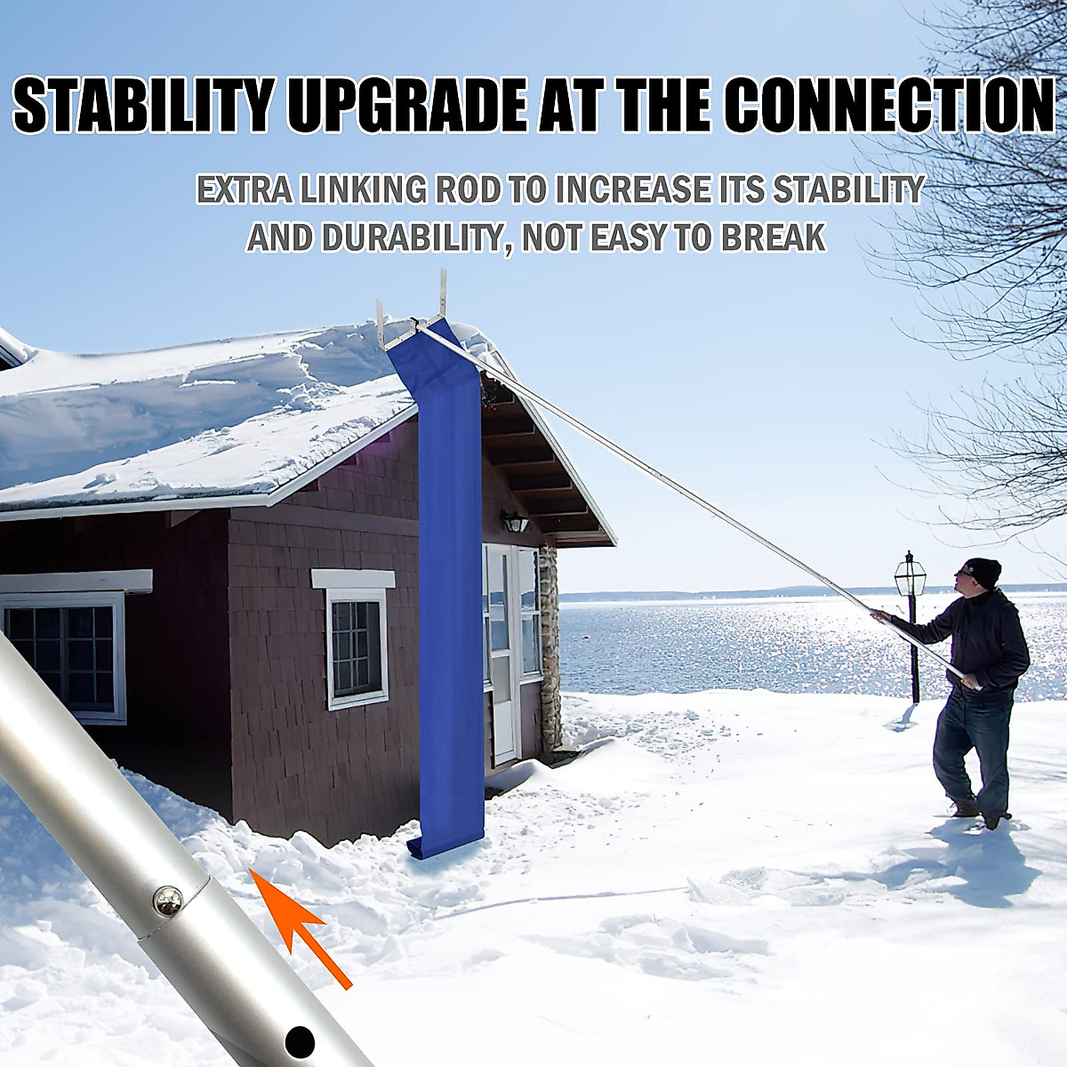 Snow Roof Rake - Multi-Function Roof Rakes for Snow Removal with Extended Extension Poles and Fabric Slide Rails, Snow rake That can Quickly Clear Snow from Roofs