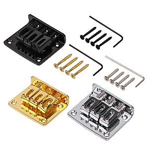BQLZR 3 String Guitar Hard-tail Tailpiece Bridge,Zinc Alloy Electric Guitar Hardtail Bridge with Screws & Wrench Electric Guitar Bridge Golden Silver Black Pack of 3