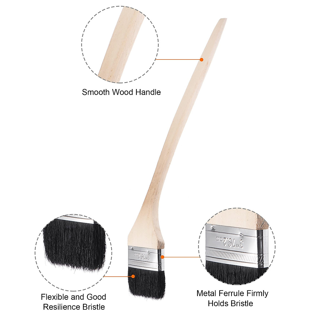 uxcell Bent Radiator Paint Brush 17" Length 3" Width Bristle with Long Wood Handle for Wall Treatment Black 4Pcs