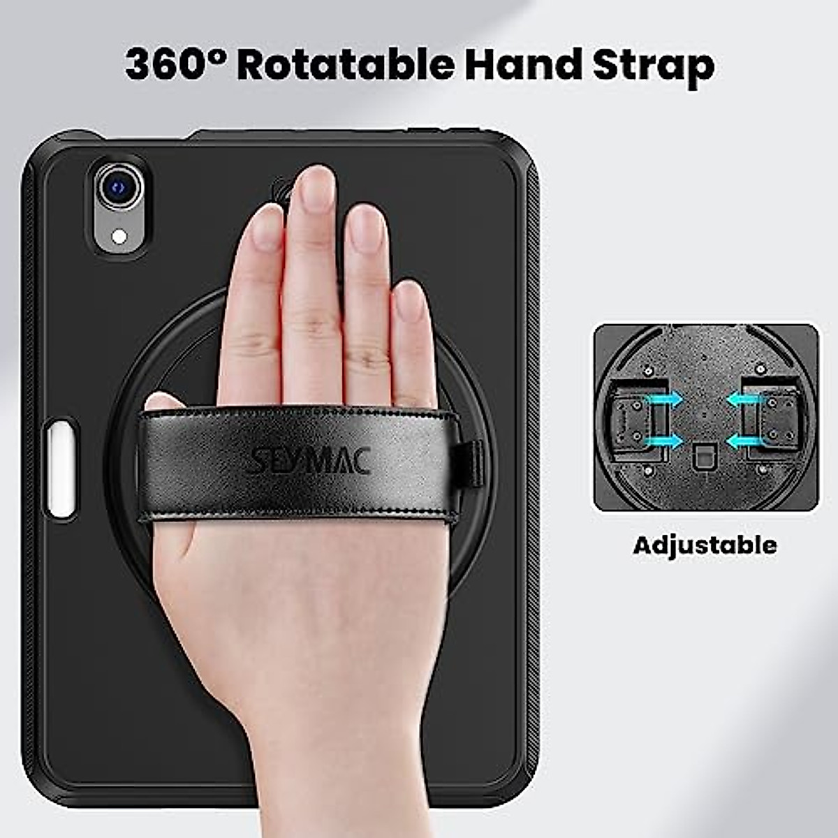 SEYMAC iPad Mini 6 Case 2021 Mini 6th Generation Case, Shockproof Protective Mini 6 Kids Case with Pencil Holder Screen Protector Hand Strap Stand Case for iPad Mini 6th Gen 8.3 Inch 2021, Black