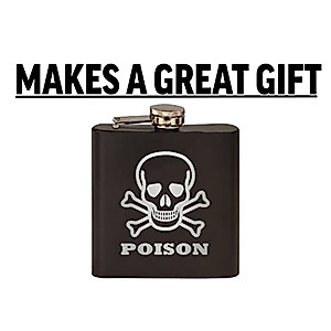 Rogue River Tactical Funny Poison Skull and Crossbones Stainless Steel Hip Flask Premium Matte Black Makes a Great Gift For Him Dad Father Gag Joke Gift