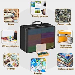 DocSafe Photo Storage Box with Lock,Fireproof Photo Organizer Box with 16 Inner 4" x 6" Photo Case(Multi-Colored),Collapsible Portable Photo Filing Safe Storage with Water-Resistant Zipper for Photos