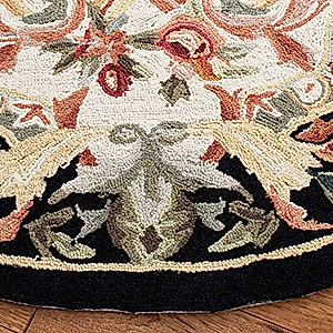SAFAVIEH Chelsea Collection 3' Round Ivory / Black HK48K Hand-Hooked French Country Wool Area Rug
