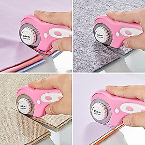45mm Rotary Cutter with 5pcs Extra Blades, Ergonomic Handle Rolling Cutter with Safety Lock for Fabric, Leather, Crafting, Sewing, Quilting, Fabric Rotary Cutter Perfect for Left & Right Hand(Pink)