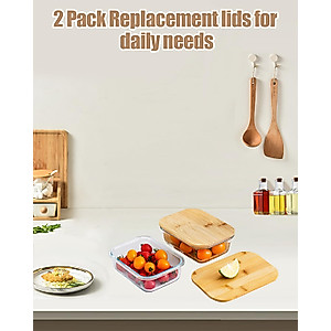 Wooden Food Storage Lids for Pyrex 7210-PC 3-Cup Rectangular Storage Cover Lids Replacement for Pyrex Container 7210-PC Glass Bowls -2 Pack (Container not Included)