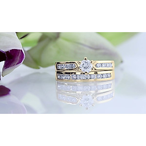 Dazzlingrock Collection 1.15 Carat (Ctw) DGLA Certified Round Lab Grown White Diamond Solitaire with Accent Vintage Bridal wedding Ring Set (Center Stone 0.50 Carat) in 14K Yellow Gold, Size 8.5