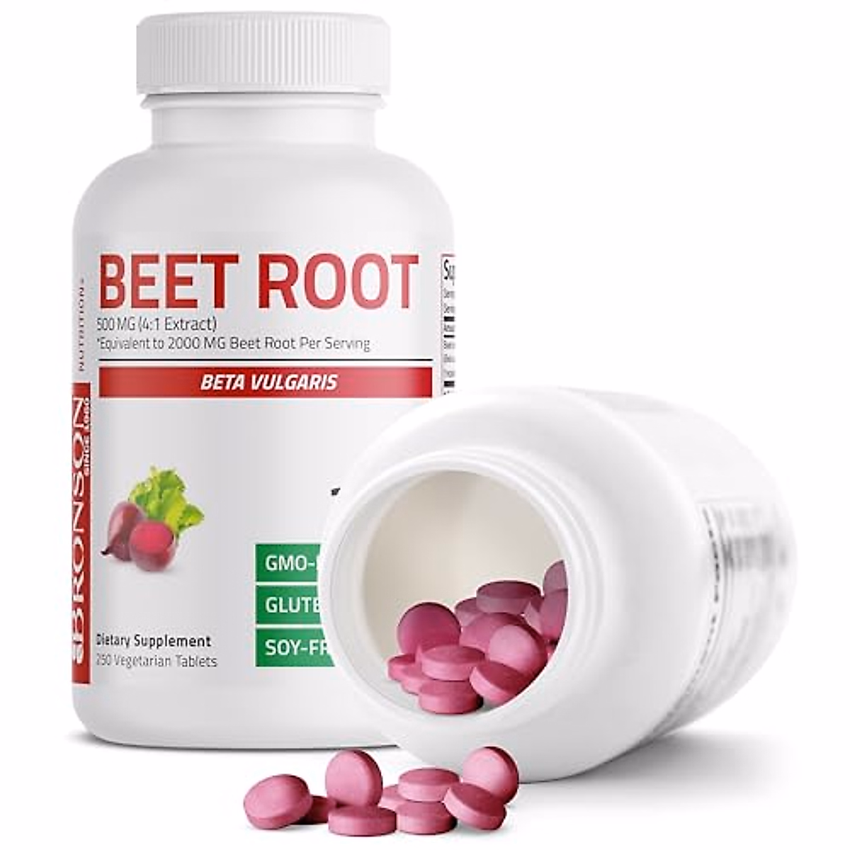 Bronson Beet Root Extra Strength (Equivalent to 2000mg Beet Root per Serving from 500mg 4:1 Extract), Non-GMO, 250 Vegetarian Tablets