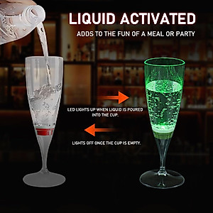 HOMEYA LED Champagne Flutes (Set of 6 Multi-Color), Water Liquid Activated Light Up Cups Flashing Wine Glasses Blinking Cocktail Whisky Drinkware Glow Dark for Christmas Halloween Party Wedding Gifts