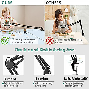 8X Magnifying Glass with Light, 5 Inches Real Glass Lens LED Desk Lamp with Clamp, 3 Color Modes Stepless Dimmable Lighted Magnifier with Light and Stand for Reading Crafts Repair Close Works - Black