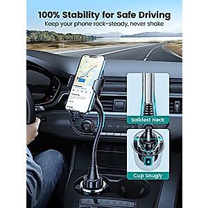 𝗨𝗽𝗴𝗿𝗮𝗱𝗲𝗱 15'' Cup Holder Phone Mount [𝗦𝘁𝗮𝗯𝗹𝗲 & 𝗦𝗲𝗰𝘂𝗿𝗲] Cup Phone Holder for Car, Adjustable Long Neck Phone Cup Holder for Car, SUV, Truck, Fit for iPhone 14 13 Pro Max, All Phones