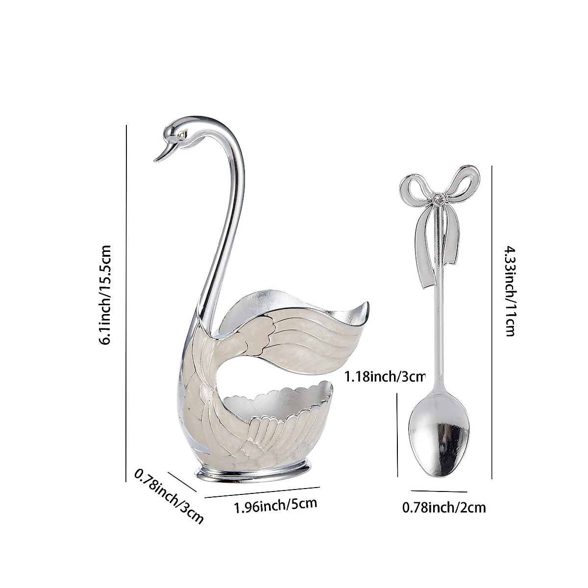 Feyarl Coffee Dessert Sugar Spoon Set Decorative Swan Base Holder with 6pcs Spoons for Stirring Mixing Dessert Ice Cream Coffee Teaspoon Cake Flatware (Silver)