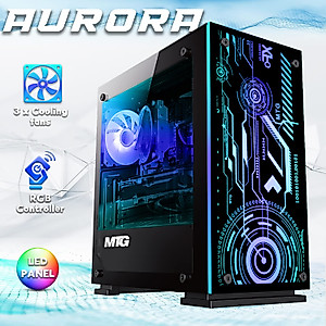 MTG Aurora 4C Gaming Tower PC- Intel Core i7 4th Gen, AMD RX 580 GDDR5 8GB 256bits Graphic, 16GB Ram DDR3, 1TB Nvme, RGB Keyboard Mouse and Headphone, Webcam, Win 10 Home