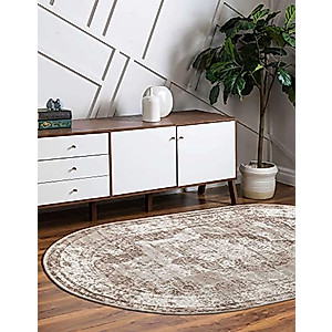 Rugs.com Monte Carlo Collection Rug – 4' x 6' Oval Beige Medium Rug Perfect for Living Rooms, Large Dining Rooms, Open Floorplans