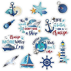 Kanayu 12 Pieces Cruise Door Magnets Decorations, Sea Navigation Ship Car Refrigerator Magnets Stickers Anchor Cruise Cabin Door Fridge Magnetic Decorations for Carnival Cruise Party (Classic Style)