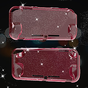 Switch lite Clear Glitter Case, Switch lite Coral Case, Switch lite Soft TPU Case - Coral