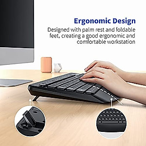 Wireless Keyboard and Mouse Combo, 2.4G Full-Sized Ergonomic Computer Keyboard with Wrist Rest and 1600 DPI Wireless Noiseless Mouse for Windows, PC, Laptop, Windows XP/7/8/10 (Black)