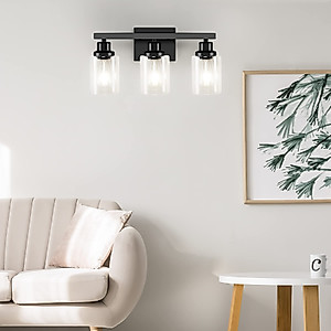DIKAIDA 3-Light Bathroom Light Fixtures, Black Bathroom Vanity Light with Clear Glass Shade, Modern Bathroom Wall Lights Over Mirror, Farmhouse Wall Sconces Lighting for Bedroom LivingRoom