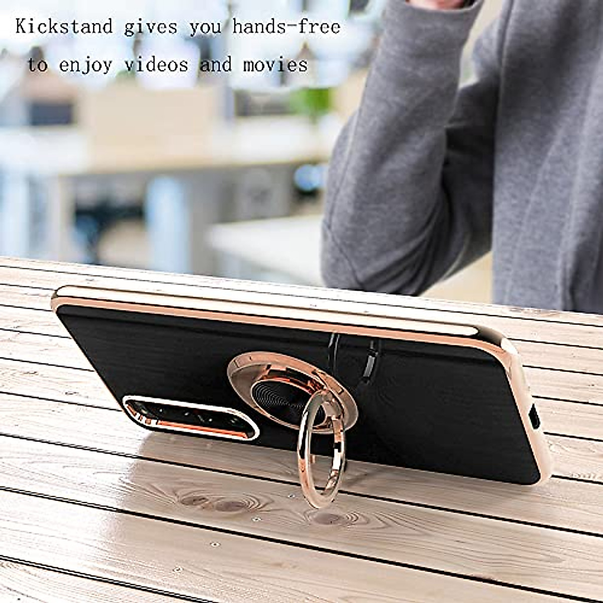 Coqibel Phone Case for Sony Xperia 1 III 5G [ 360° Ring Kickstand Fit Magnetic Car Mount ], Slim Soft TPU Case [ Electroplating Technology ] Cover with Fit Protection - Black