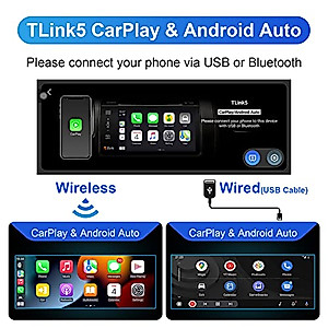 Single Din Touchscreen Car Stereo Wireless CarPlay Wireless Android Auto, 6.9 Inch Android Car Radio Multimedia with GPS Navigation Hands Free Calling WiFi FM SWC USB, Bluetooth Car Audio Receiver