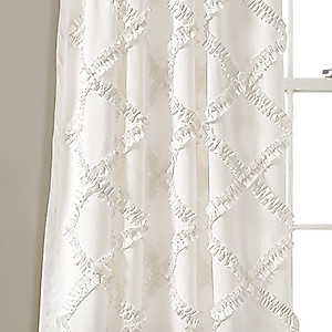 Lush Decor, White Ruffle Diamond Curtains Textured Window Panel Set for Living, Dining Room, Bedroom (Pair), 84” x 54, 2 Count