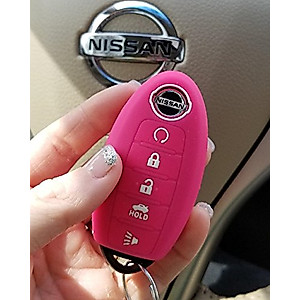 KAWIHEN Silicone Key Fob Cover Fit for Nissan 5 button(PINK)