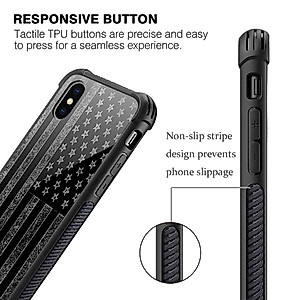 ZHEGAILIAN Case Compatible with iPhone XR Case,Black and White American Flag Case,Tempered Glass Back+Soft Silicone TPU Shock Protective Case for iPhone XR Case.