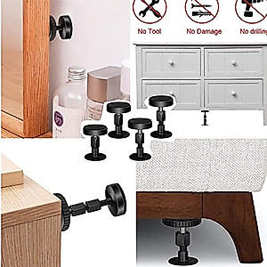 OUKEYI 4 Pieces of Adjustable Threaded Bed Frame Anti-Shake Tool,Headboard Stoppers，Bed stoppers ，Wall Bed headboard Anti-Shake Fixer for Beds Cabinets Sofas, 30-68mm (Black)