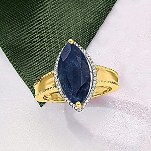 Ross-Simons 4.60 Carat Sapphire Ring With .12 ct. t.w. Diamonds in 18kt Gold Over Sterling. Size 6