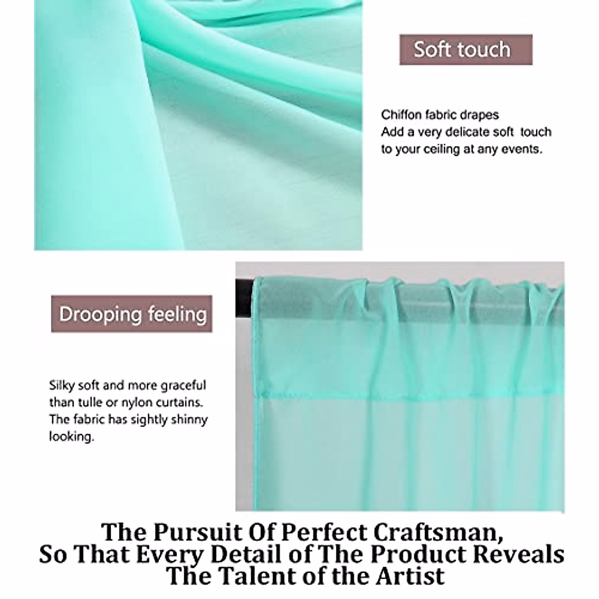 Partisout Chiffon Backdrop Curtain 29x120 inches 2 Panels Chiffon Drapes for Wedding Arch Wedding Backdrop Curtain Panels Semi-Sheer Curtains 120 inches Long Voile Chic Tulle Curtain (29x120, Mint)