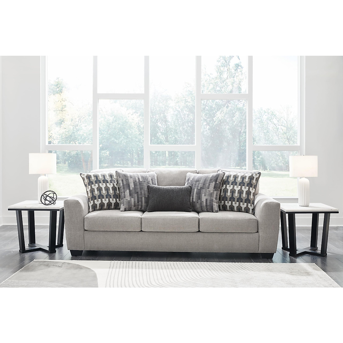 Signature Design by Ashley Avenal Park Casual Sofa with 5 Toss Pillows, Light Gray