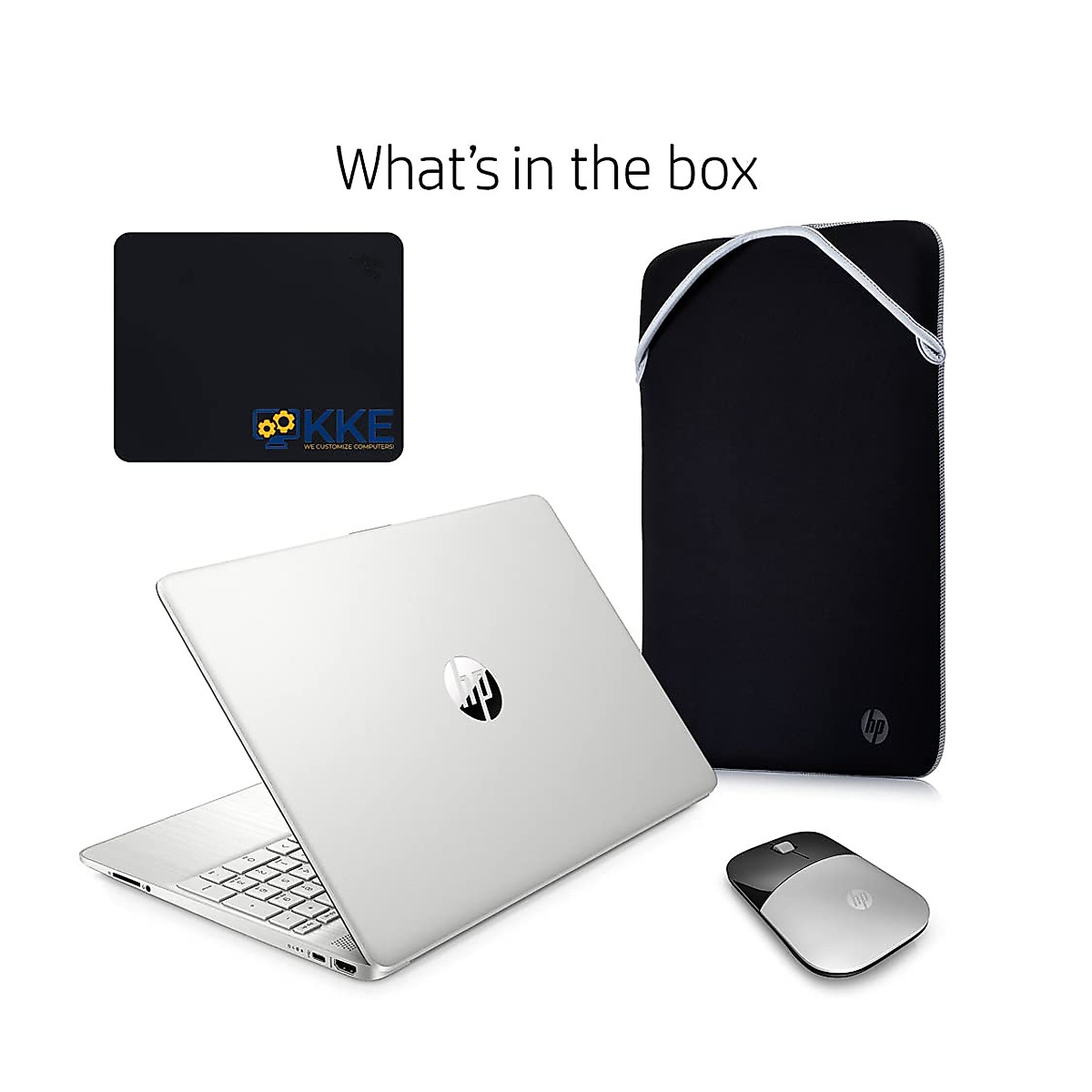 HP 15z-Laptop, 15.6" HD Screen, AMD Athlon 3050U-Processor, 8GB-RAM, 128GB SSD, Webcam, 1-Year Microsoft 365, Windows 10 Home, Bundle,Silver