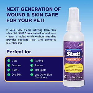 Stat! Spray Pet Wound & Skin Care | First-Aid Treatment for Dogs, Cats, Horses | Natural Plant Based Ingredients | Speeds Healing of Cuts, Burns, Hot Spots, Skin Allergies | Soothing Anti-Itch Formula