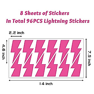 A1diee Set of 96 Lightning Bolt Wall Decal Preppy Pink Room Decor Aesthetic Vinyl Peel and Stick Thunder Wall Stickers for College Students Girls Pink Dorm Bedroom Living Room Nursery Decorations