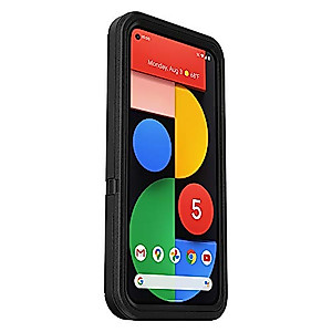 OtterBox Google Pixel 5 Defender Series Case - BLACK, rugged & durable, with port protection, includes holster clip kickstand