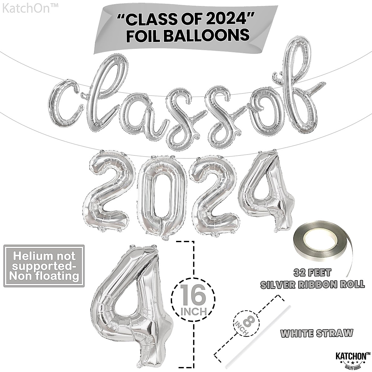 KatchOn, Silver Class of 2024 Balloons Banner - Script, 16 Inch | 2024 Balloons Graduation, Graduation Decorations Class of 2024 | Class of 2024 Balloons, Graduation Balloons Class of 2024 Decorations