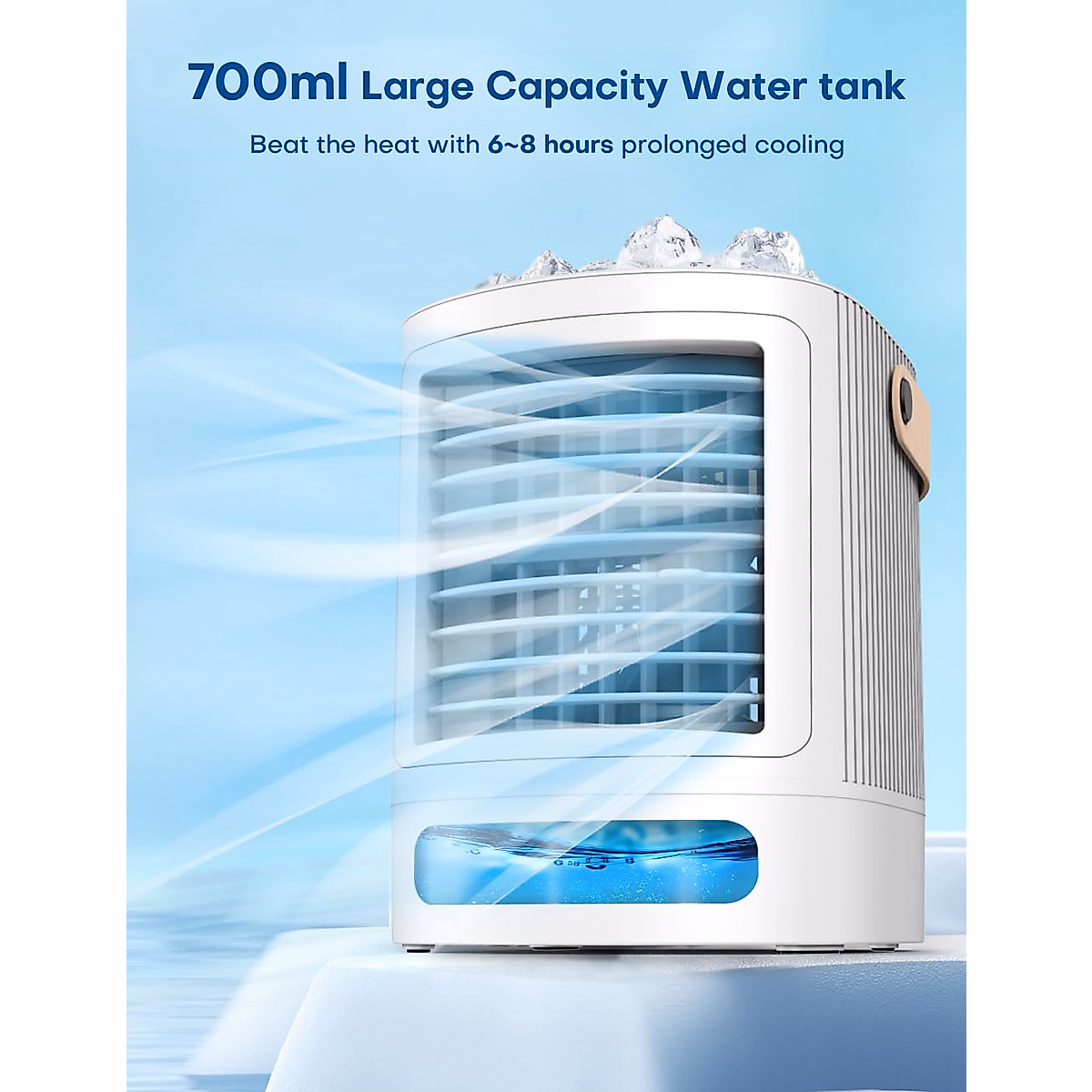 FANCOLE Mini Air Conditioner, Personal Air Cooler w/ 7-Color Night Light, 3-Level Humidify, 3 Speeds,USB Powered Evaporative Air Cooler, Small Desktop Air Conditioner Portable for Room Bedroom Office