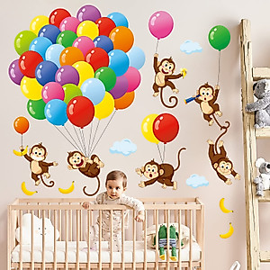 DECOWALL SG-2202 Balloons Monkey Wall Stickers Cartoon Monkeys Decals for Kids Children Baby Bedroom Nursery Living Room Art Home Decor Decoration Removable