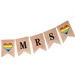 Mandala Crafts Burlap Mrs and Mrs Banner for Lesbian Wedding Decorations - Mrs & Mrs Sign for LGBT Wedding Decorations Lesbian Engagement Party Decorations