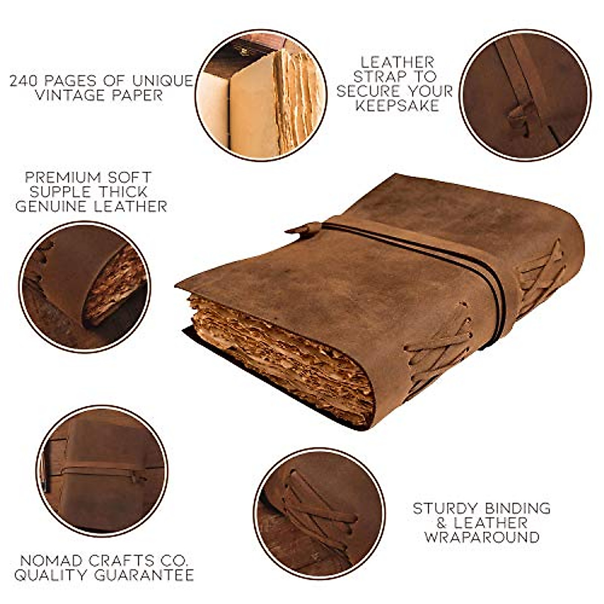 Leather Journal-Vintage Leatherbound Journal - Handmade Antique Deckle Edge Paper - Leather Sketchbook - Book of Shadows Journal - Thick Journal - Vintage Journal