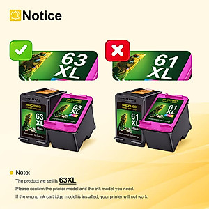 SHEENGO 63XL Ink Cartridge Black/Tri-Color Remanufactured Replacement for HP 63 Used DeskJet 1112, 2130, 3630 Series; Envy 4510, 4520; OfficeJet 3830, 4650, 5200 Printer F6U63A F6U64A