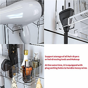 Clear Hair Dryer Holder, Blow Dryer Hanger Wall Mounted for Hair Dryer Hook with Plug&Cord Organizer Self Adhesive for Cabinet Door and Bathroom Organizer and Storage,Pack of 1