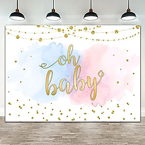 Ticuenicoa 7×5ft Gold Oh Baby Baby Shower Backdrop Boys or Girls Gender Reveal Party Banner Decorations Pink or Blue Clouds Watercolor Background for Photography Photo Booth Props