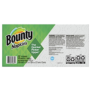 Bounty Quilted Napkins, 1-Ply, 12.1In X 12In, 100/PK, White