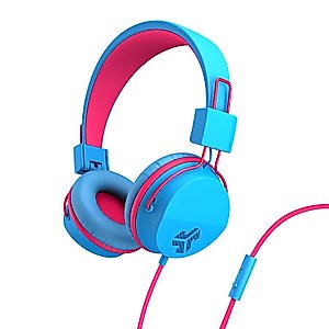 JLab JBuddies Studio On-Ear Kids Wired Headphones | Toddler Headphones | Kid Safe | Studio Volume Safe | Volume Limiter | Folding | Adjustable | Noise Isolation | with Mic (Cotton Candy)