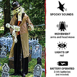 Haunted Hill Farm 5.25 ft. Life-Size Standing Grave Keeper with Red LED Eyes, Haunting Sound Effects, Lightweight and Battery-Operated