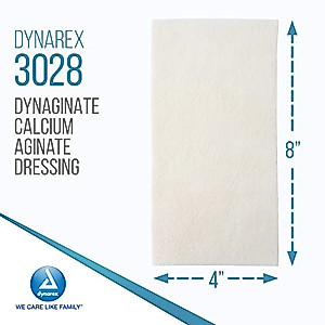 Dynarex DynaGinate Calcium Alginate Wound Dressing - Sterile, Non-Stick Topical Wound Pads - Absorbent Gel Patches For Moderate To High Exuding Cuts - 4"x 8", Box of 5