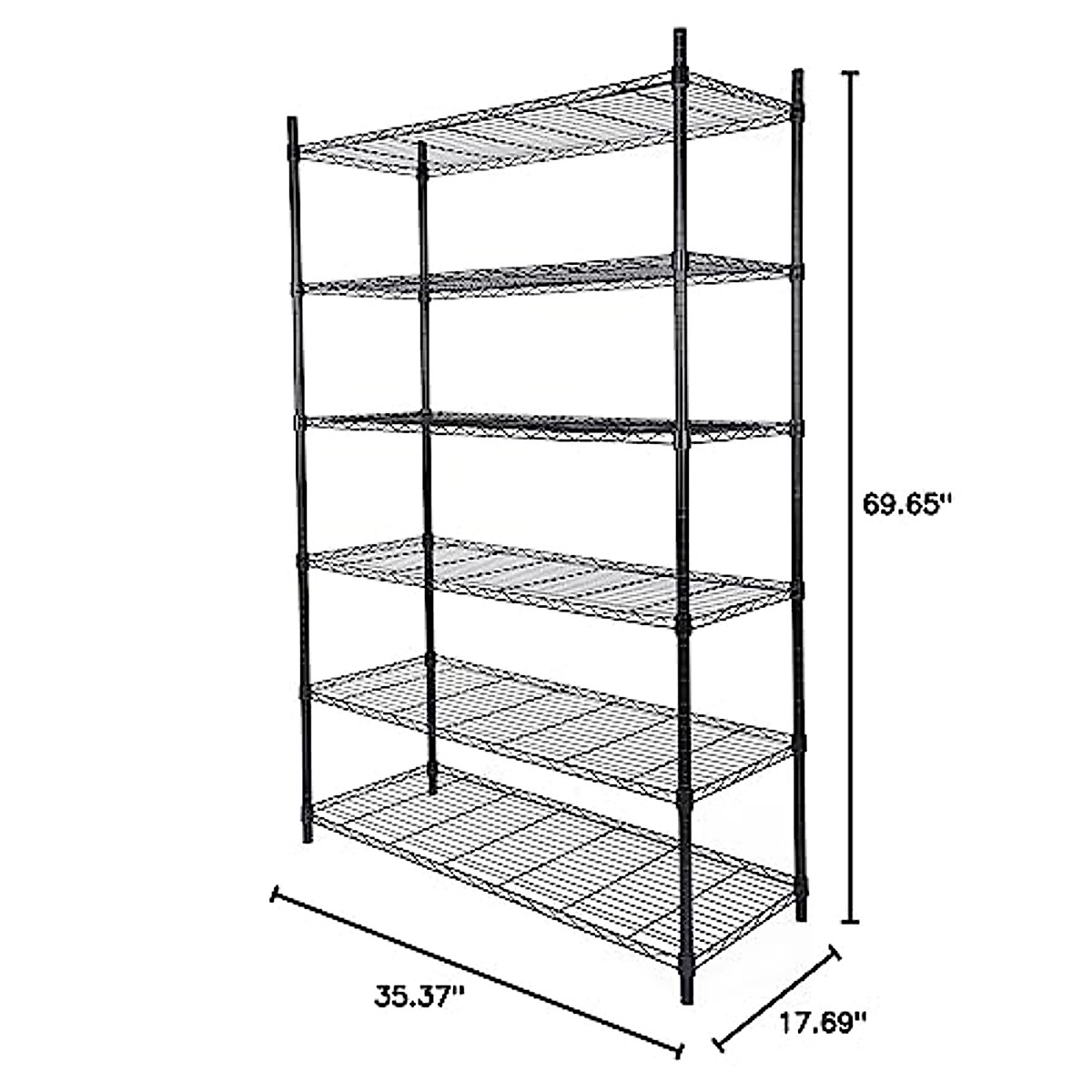 YSSOA Heavy Duty 6-Shelf Shelving, Wire Shelving, Adjustable Storage Units, 48'' D x 18'' W x 82'' H, 6 Tier, Black